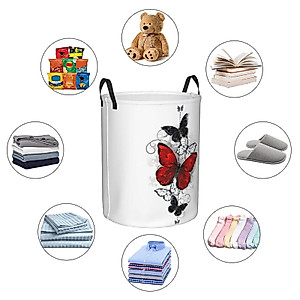 Foruidea Red And Black Butterfly Laundry Basket,Laundry Hamper,Collapsible Storage Bin, Oxford Fabric Clothes Baskets,Nursery Hamper For Home,Office,Dorm,Gift Basket