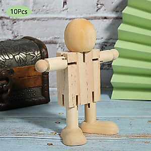 Wooden Robot, 10PCS Unfinished Wooden Robot Adjustable Figures Nature Bodies Joint Wooden Puzzle Building Craft Kit Wood People Shapes Figures for DIY Painting Arts Crafts (4.3x2.6x1.6in)