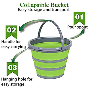 GreatCool Car Wash Collapsible Bucket with 3-in-1 Car Wash Mitt, Coral Velvet + Weave + Chenille Microfiber Glove Sponge, 10L (2.6 Gallon) Portable Folding Basin Pail for Car Household Cleaning