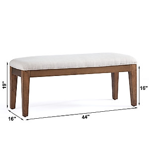 HUIMO Modern Multi-Purpose Bench, Wooden Frame with Tapered Legs, Padded Seat in Beige, 16"D x 36"W x 19"H, 2-Person Capacity