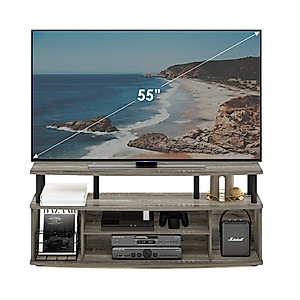 Furinno Jaya Large Entertainment Center Hold up to 55-in TV, Inch, French Oak/Black