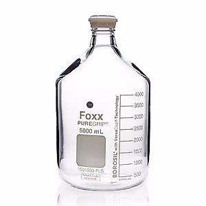 BOROSIL PUREGRIP 1501033-FLS Transparent Reagent Bottles with GL45 Screw Cap, 5000 mL, 5000 fl. oz., Borosilicate GLASS