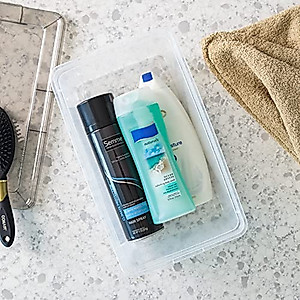 IRIS USA 6.7 Qt. Plastic Storage Container Bin with Latching Lid, Stackable Nestable Shoe Box Tote Shoebox Closet Organization School Art Supplies - Clear/Smoke, 12 Pack