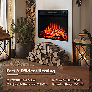 GOFLAME 23” Electric Fireplace Insert, Recessed Fireplace Heater with Remote Control & Touch Screen, Wall Mounted Electric Fireplace with Adjustable Flame Brightness and Timer, Overheating Protection