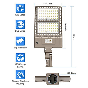 KUKUPPO 480 Volt 400W LED Parking Lot Light 60,000LM, Industrial Grade LED Shoebox Parking Pole Mount Light 5000K IP65 Waterproof Outdoor Commercial Area Lighting with Slip Fitter 277-480VAC