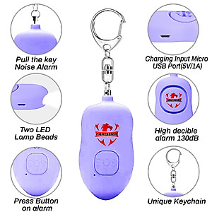 Fightsense Self Defense Pepper Spray Keychain and Personal Safety Alarm Keychain Set Combo Pack for Women Self Defense, 130db Loud Siren with LED Flashlight for Women,Children, Elders (Purple)