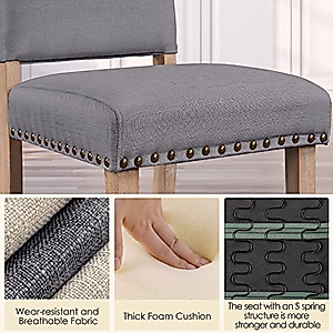 Yaheetech Dining Chairs Fabric Side Chair with Solid Wood Legs Parson Chairs with Nailhead Trim for Home Kitchen Living Room, Dark Gray, 6pcs