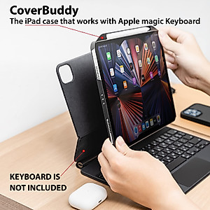 CoverBuddy iPad Pro 12.9 Inch Case 2022 - Magic Keyboard Compatible Case with Pencil Holder (5th Gen), Support Apple Pencil Charging - Compatible with Magic Keyboard, Smart Keyboard Folio (Black)