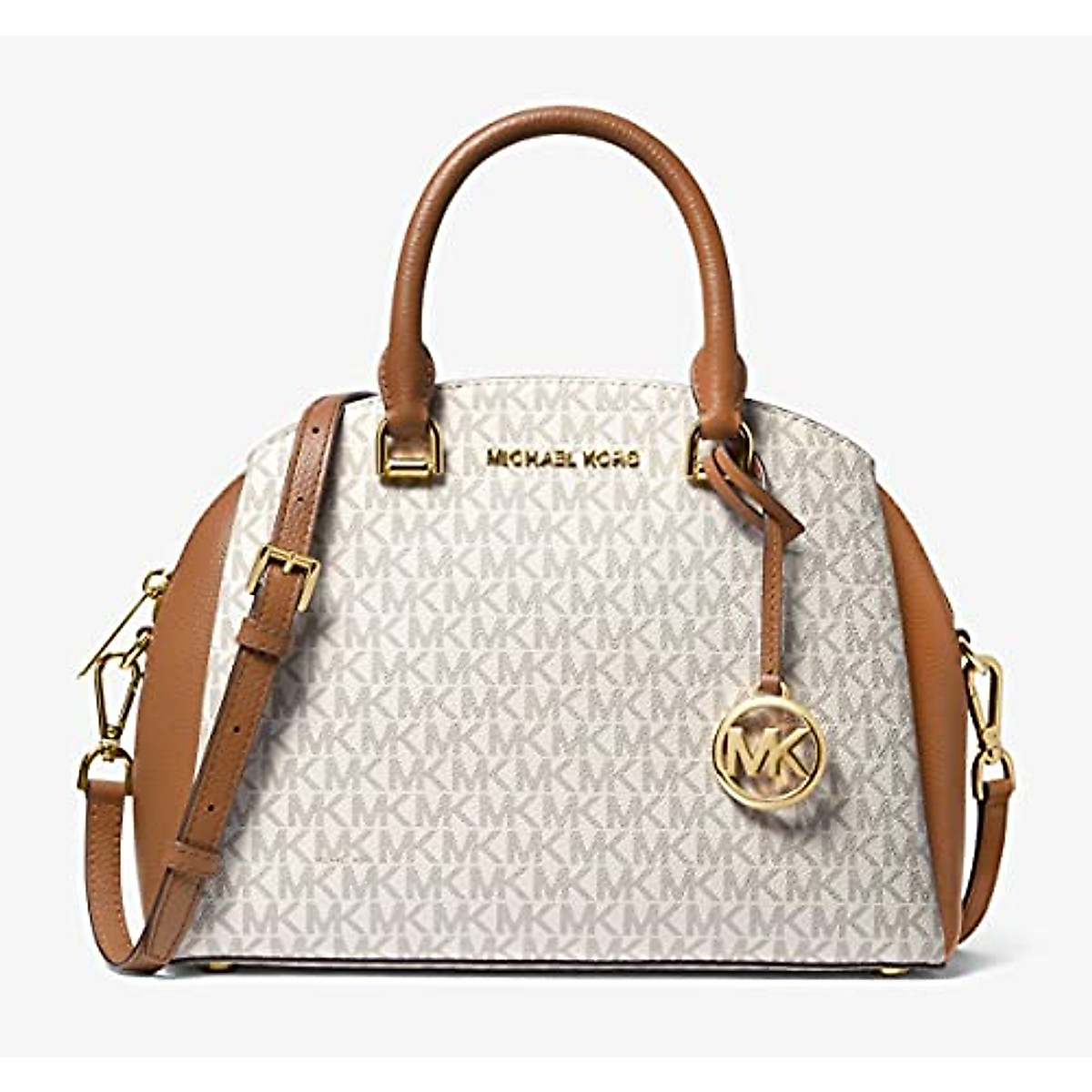 MICHAEL Michael Kors Maxine Medium Logo Leather Dome Satchel (Vanilla/Acorn)