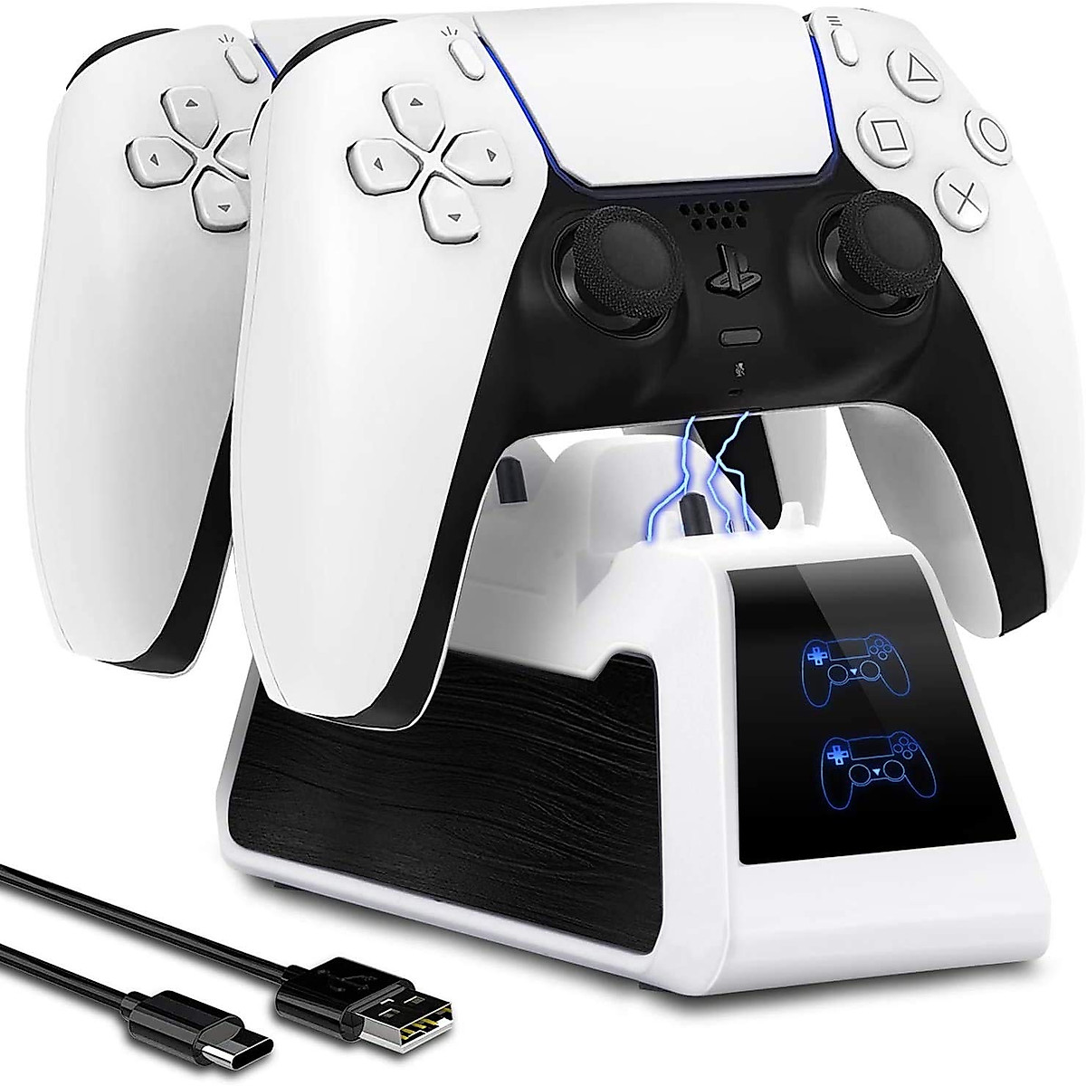 PS5 Controller Charger Station, Click-in PS5 DualSense Controller Charger, Fast Charging Dock Compatible with Sony Playstation 5, Dual USB Type C PS5 Charger Stand with LED