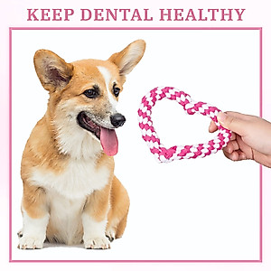Whaline 3 Pieces Valentine's Day Dog Chew Toys Heart Shaped Dog Rope Red Pink Heart Pet Chew Rope Valentine's Day Puppy Throwing Toy for Small Medium Dog Pet Teaching Teeth Cleaning Chewing Supplies