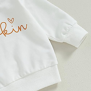 Engofs Toddler Baby Girl Halloween Outfit Long Sleeve Pumpkin Sweatshirt Tops Pants Headband 3Pcs Fall Winter Clothes Set White 18-24 Months