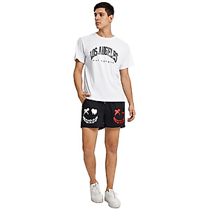 GORGLITTER Men's Cartoon Graphic Running Workout Shorts Drawstring Waist Track Shorts with Pockets Black Cartoon Medium