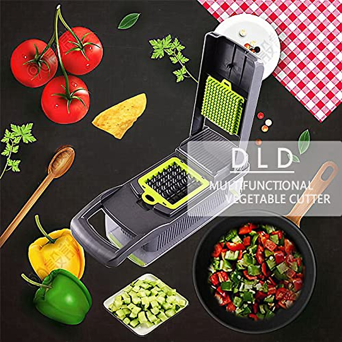 DLD Mandoline Slicer, Vegetable Chopper, Pro Food Chopper Vegetable Cutter and Dicers, Onion Chopper with Container, Vegetable Slicer and Chopper for - 8 Blades 1xCutting gloves