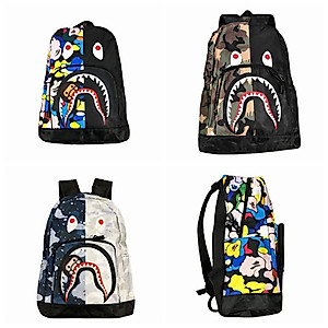 Fashion Shark Teeth Camo Backpack Laptop Backpack Big Capacity Bookbag Camouflage Pattern Backpack For Boys Girls