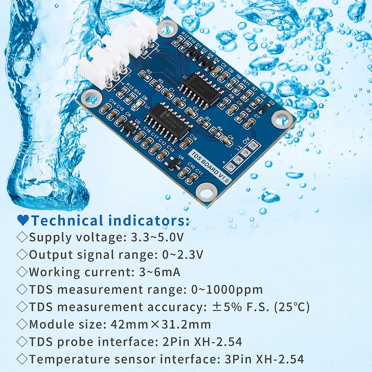 EC Buying TDS Water Quality Detection Sensor Module with XH2.54-3Pin Dissolved Solids Module Power Supply Voltage 3.3~5.0V Water Quality Detection Suitable for ARDUINO/51/stm32/DIY TDS Tester