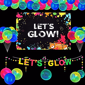43 Pieces Glow Party Supplies Neon Party Decoration Set Include Glow Party Themed Backdrop Let's Glow Banner Circle Dot Garland and 40 Pieces Colorful Glow Party Balloons for Birthday and Glow Party