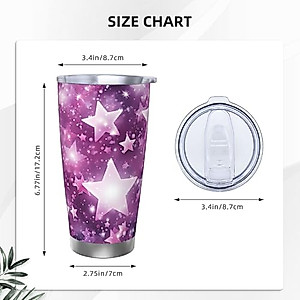 Tangopi Purple Glitter Stars 20 oz Tumbler with Lid and Straw Insulated Travel Coffee Mug Reusable Spill Proof Coffee Cups Stainless Steel Water Bottle for Hot and Cold Drinks