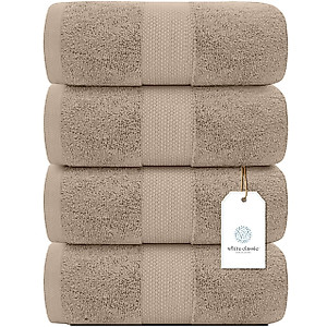 White Classic Luxury Bath Towels Set of 4 Large - 700 GSM Cotton Ultra Soft Bath Towels 27x54 | Highly Absorbent and Quick Dry | Hotel Towels for Bathroom Luxury, Plush Shower Towels, Taupe