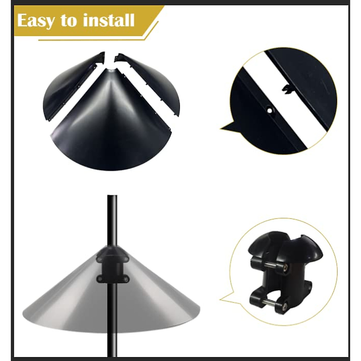 Queension Squirrel Proof Baffle, 19-inch Wide Squirrel Guard Stopper for Outdoor Bird Feeder Poles or Outside Shepherd Hooks, Save Bird Houses from Squirrels, Raccoons, and Rodents, Black, 1 Pack…