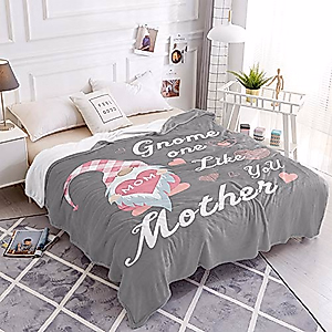 Possta Decor Mother's Day Cute Gnomes with Love Heart Throw Blanket, Lightweight Cozy Warm Throws Grey Backdrop, Super Soft Fuzzy Plush TV Blankets for Living Room Bedroom Bed Couch Chair