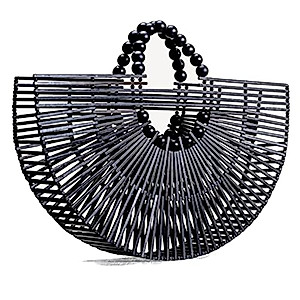 Womens Top Handle Bamboo Tote Bags Clutch Bag Beach Bag Large Size Purses Woven Tote Bamboo Bag