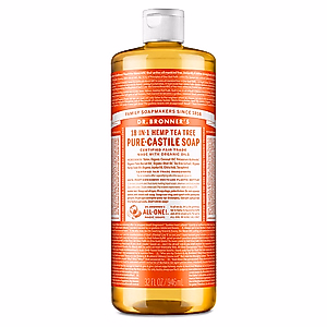 Dr. Bronner's - Pure-Castile Liquid Soap (Tea Tree, 32 ounce) - Made with Organic Oils, 18-in-1 Uses: Acne-Prone Skin, Dandruff, Laundry, Pets and Dishes, Concentrated, Vegan, Non-GMO