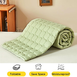 Akiky Mattress Topper Pad Mattress Pad for California King Bed Topper Protector-Breathable&Foldable Sage Green Grid Mattress Cover