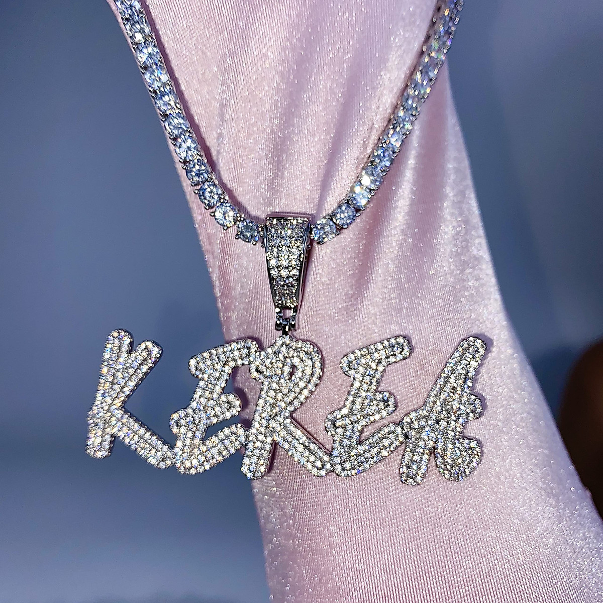 Lulu Mel Custom Name Plate 18K Gold Plated Cuban Link Chain Necklace with CZ Stone Stacked Design Name Customizing Jewelry (6 Letters)