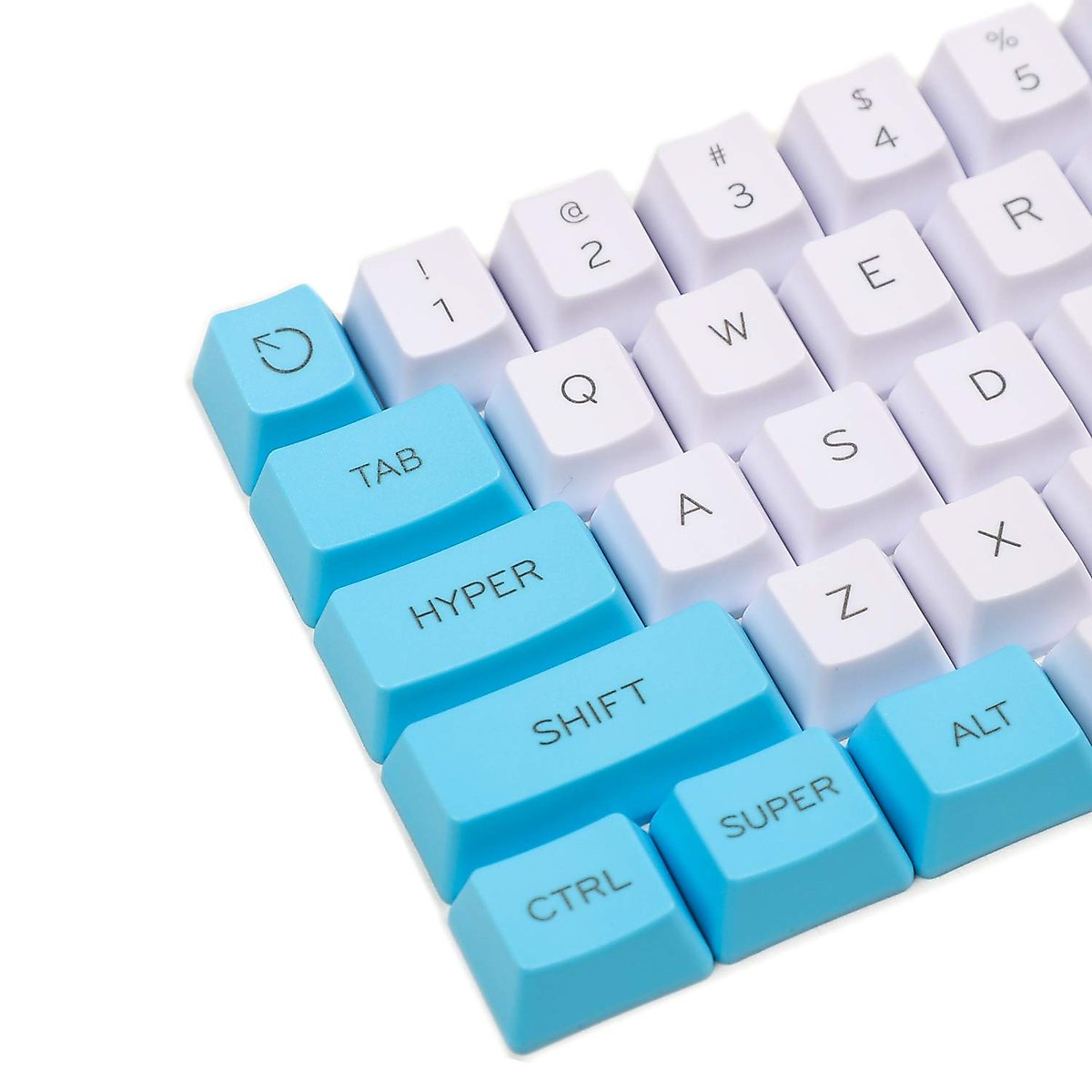 YMDK 61 ANSI Red Blue White Mixed Custom 60 Keycaps OEM Profile Thick PBT Keycap Set Suitable for 61 ANSI MX Switches Mechanical Gaming Keyboard (Top Print)(Only Keycap)