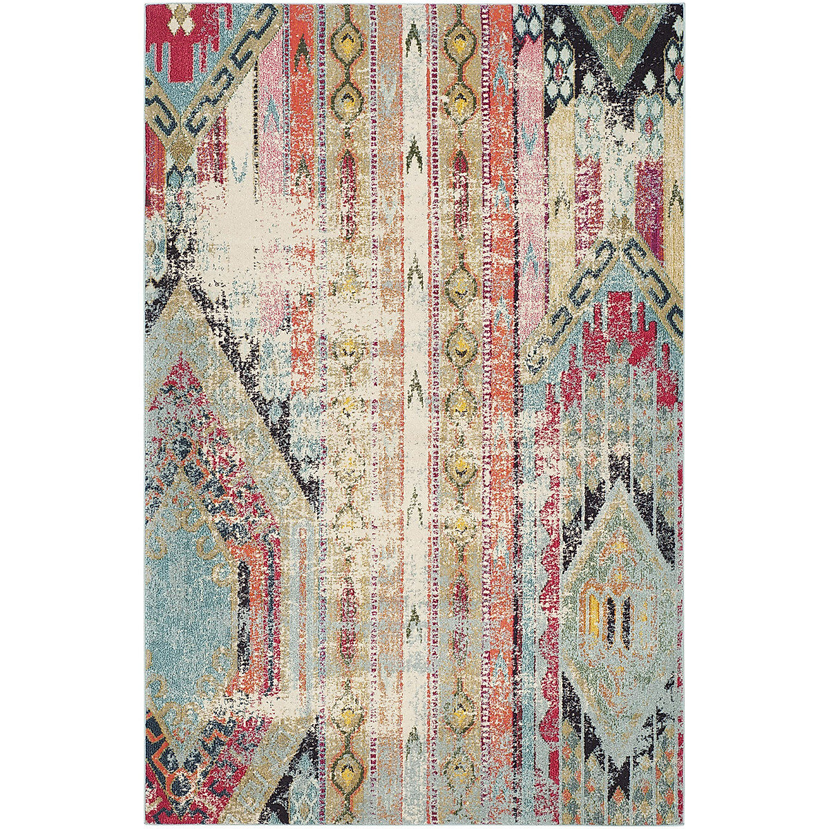 SAFAVIEH Monaco Collection Area Rug - 6'7" x 9'2", Multi, Boho Chic Tribal Distressed Design, Non-Shedding & Easy Care, Ideal for High Traffic Areas in Living Room, Bedroom (MNC222F)