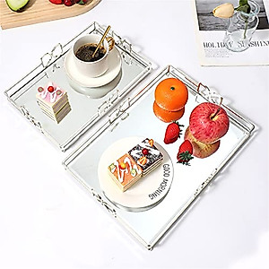 HAIGOUER Glass Perfume Tray Elegant Looking Silver Tray Large Silver Tray Decorative 10”x 14”x 2”