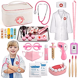 EFOSHM Doctor Kit for Kids, 32 Pieces Toy Medical Kit with Stethoscope, Coat, Doctor Pretend Play Toy Set with Medical Storage Bag for Girls Toddler Ages 3+