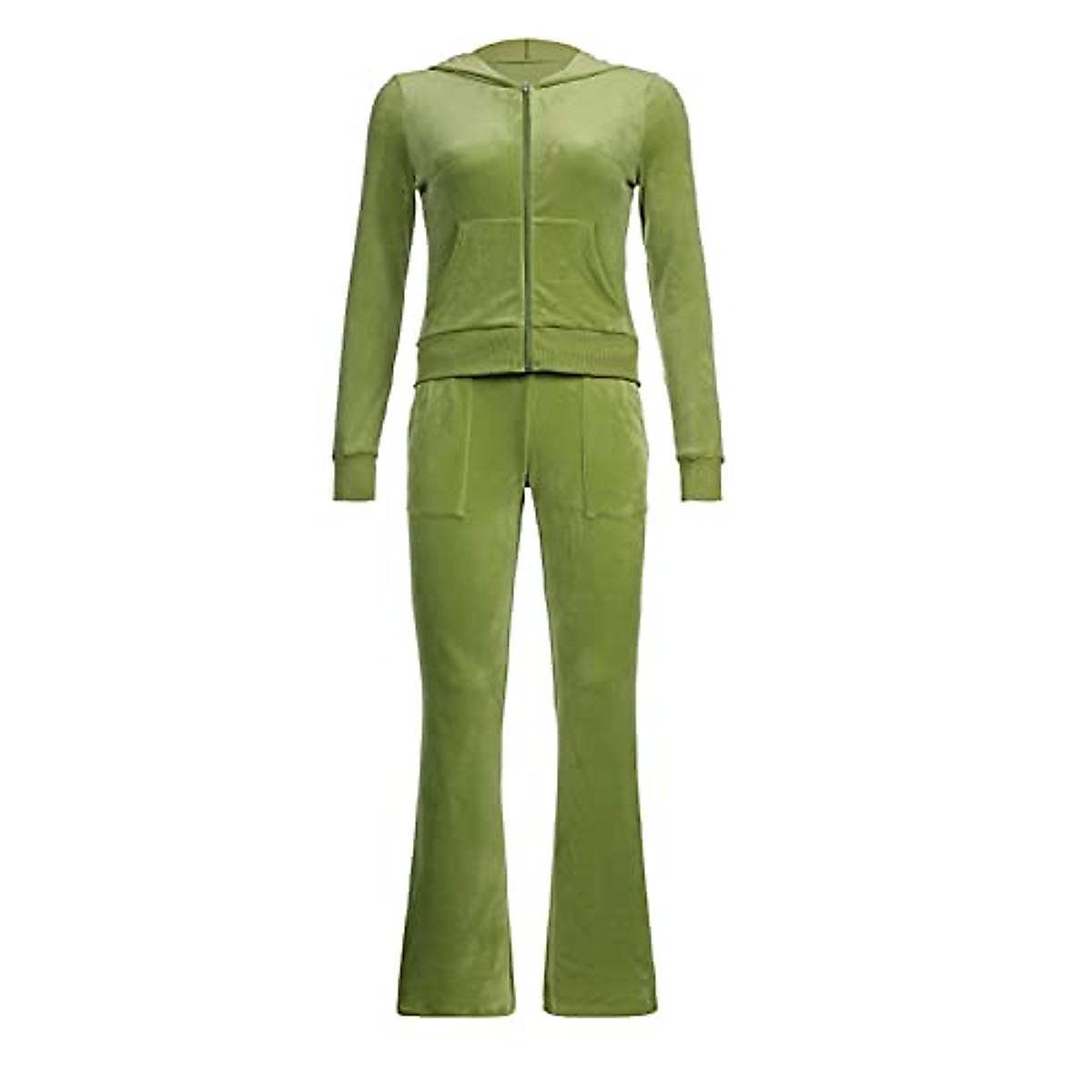 Women's 2 Piece Velour Tracksuit Set Heart Print Long Sleeve Zipper Hoodie Cropped Jacket and Sweatpants Y2K Sweatsuit Set (B-Green, Large)