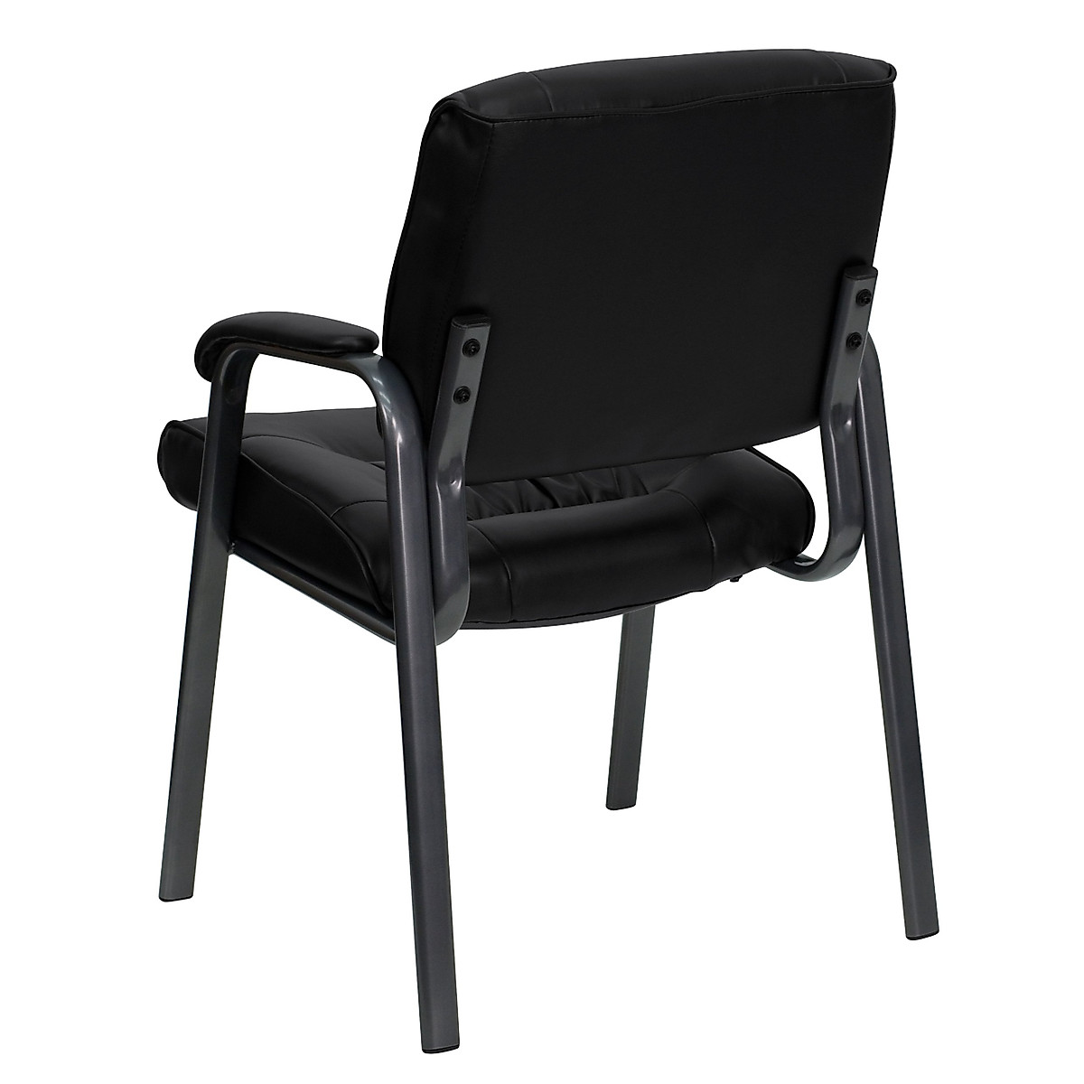 Flash Furniture Haeger Black LeatherSoft Executive Side Reception Chair with Titanium Gray Powder Coated Frame