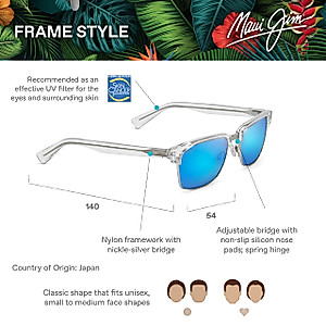 Maui Jim Men's and Women's Kawika Polarized Classic Sunglasses, Crystal/Blue Hawaii, Medium