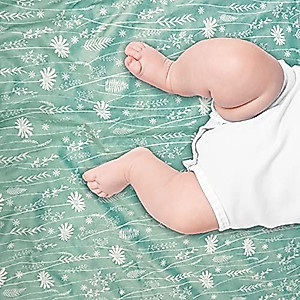 Minky Baby Blanket, Super Soft Toddler Blanket with Plush Dotted Backing, Double Layer Newborn Boy Girl Receiving Blanket for Nursery Bed Toddler Crib, Sage Green Dandelion Flower, 30 x 40 Inches