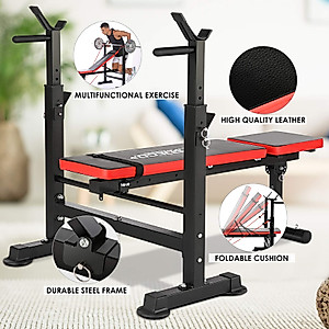 OPPSDECOR 8 in 1 650lbs Weight Bench Adjustable Workout Bench Set with Squat Rack Olympic Weight Bench Strength Training Leg Developer Preacher Curl and Barbell Rack Incline Seat for Home Gym OPX496