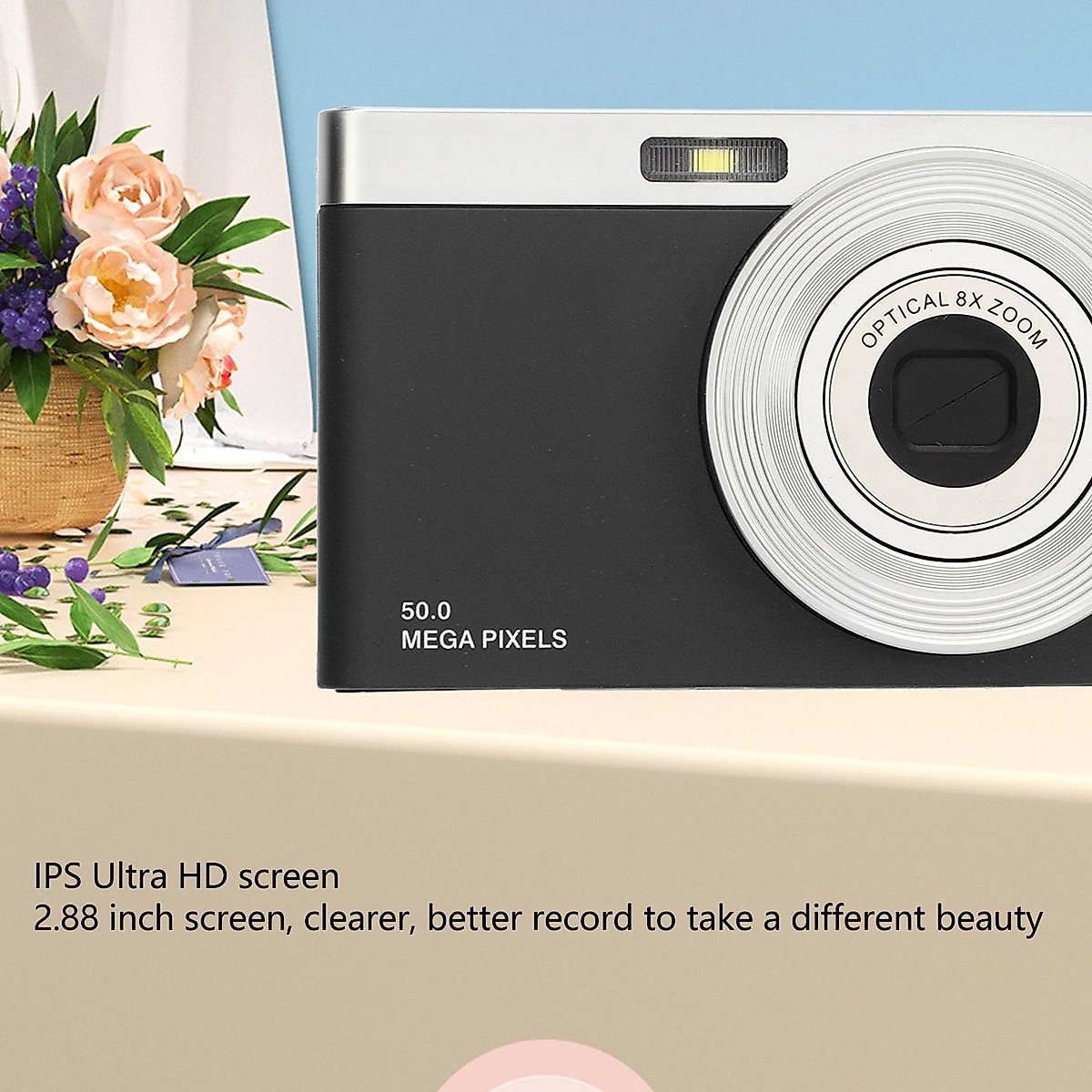 4K Digital Camera, Full HD 50MP 16X Digital Zoom Compact Point and Shoot Camera, Lightweight Small Vlogging Video Camera with Built in Flash & Filters, for Beginners Kids Teens