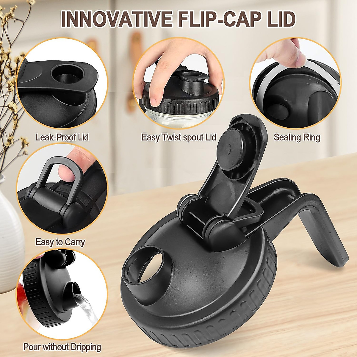 UYEIKMLOP 64 OZ Mason Jars with Lid, Glass Pitcher Double Leak Proof with Pour Spout Handle, 2 Quart Wide Mouth Breast Milk Pitcher for Fridge, Creamer Container for Coffee, Sun Tea(Black,1 Pack)