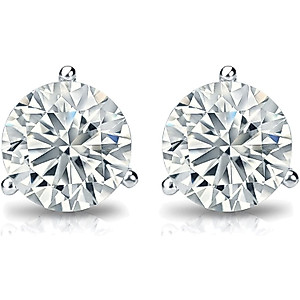 The Diamond Deal .10ct (1/10cttw) Carat Round Brilliant Solitaire Lab-Grown Diamond Matini Stud Earrings Women - in 14k White Gold 3-Prong Basket-Setting With Push Backs