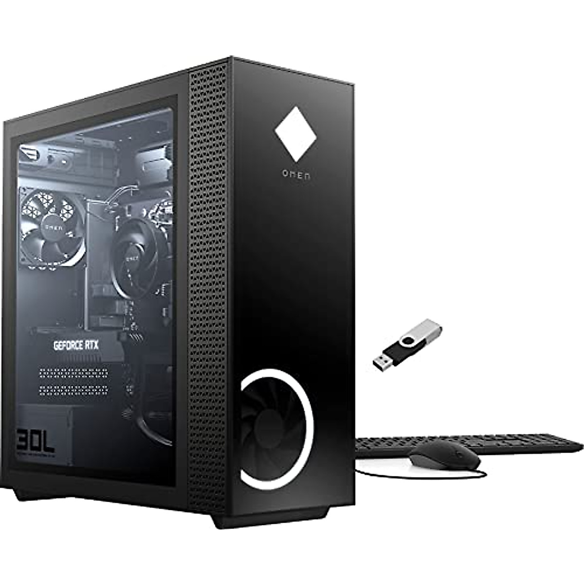 HP 2022 OMEN 30L Gaming Desktop AMD Ryzen 5 5600G 6-Core CPU AMD Radeon RX 6600 XT (8GB GDDR6) 64GB DDR4 2TB SSD + 2TB HDD Tempered Glass Side Panel Windows 11 Pro w/RATZK 32GB USB Drive