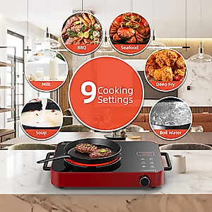 Portable Electric Cooktop, Electric Stove Single Burner Ceramic Cooktop 110v with Plug, Hot Plate Electric Countertop, Child Safety Lock, Timer,1800W Infrared Burner,Touch and Knob Control