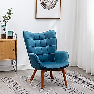 Roundhill Furniture Leiria Contemporary Silky Velvet Tufted Accent Chair with Ottoman, Single, Blue