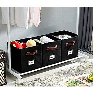 DECOMOMO Storage Cubes with Label Holders Collapsible Storage Bins for Shelves with Faux Leather Handles 11 Inch Cube Storage Bin for Organizers Shelves Closet Toys Clothes (11" / 6pcs, Black)