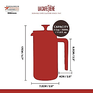 La Cafetière Pisa Cafetière, 3-Cup/350ml, Heat-Resistant Borosilicate Glass and Stainless Steel with Easy-Grip Plunger, Small French Press Coffee Maker for Loose Tea and Ground Coffee, Pink
