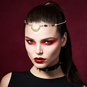 LOYALLOOK 6PCS Gold Head Chain Jewelry Boho Headband Head Chain Coins Crystal Moon Tassel Chain Hair Band Bridal Wedding Halloween Hair Headpiece for Women A