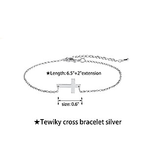 Tewiky Silver Cross Bracelet for Women Dainty Tiny Charms Sideways Delicate Cross Jewelry Cute Confirmation Gifts for Women