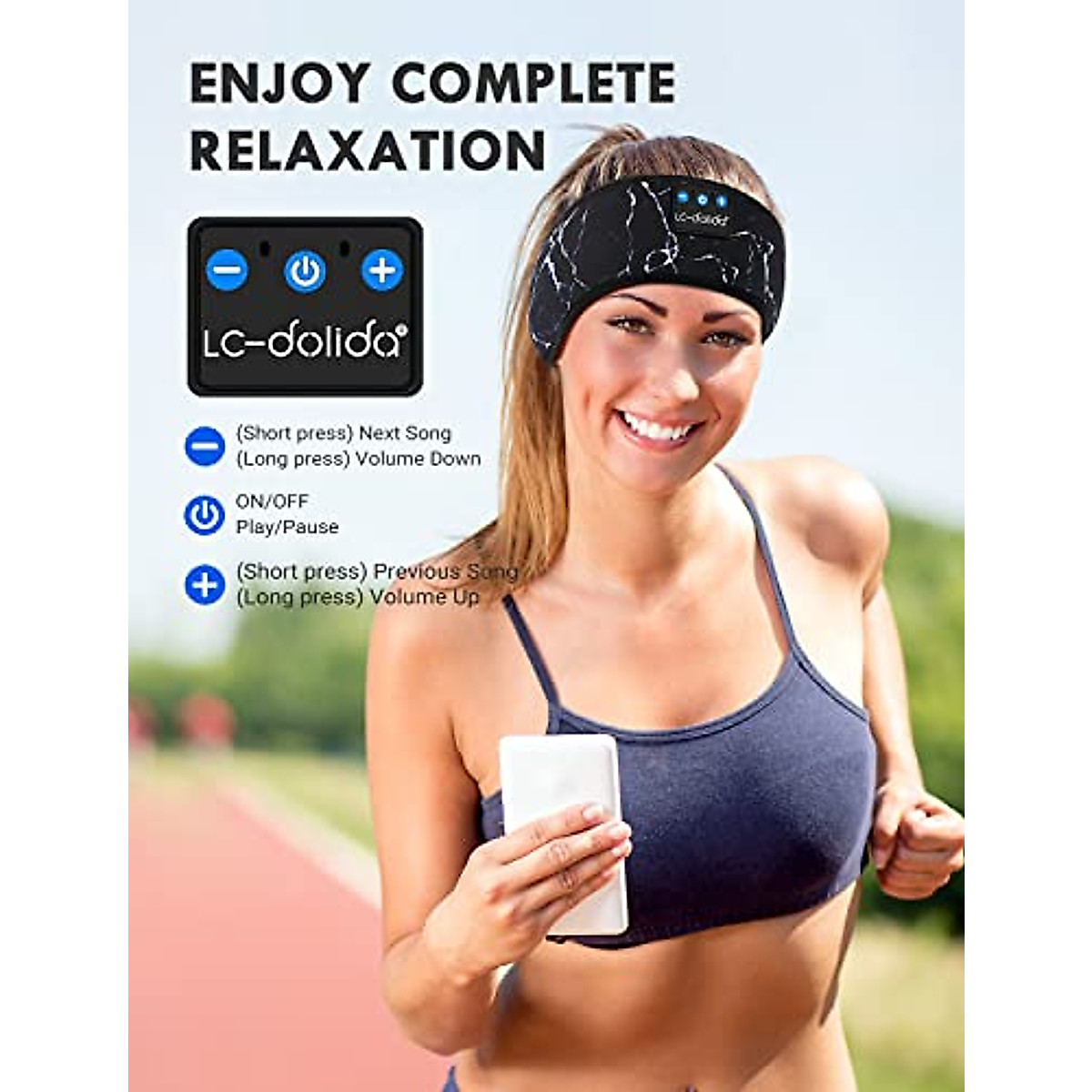 LC-dolida Sleep Headphones Bluetooth Headband, Cozy Band Wireless Headphones, Sleep Mask with Bluetooth Headphones, Perfect for Sleeping Side Sleepers, Jogging, Workout, Yoga