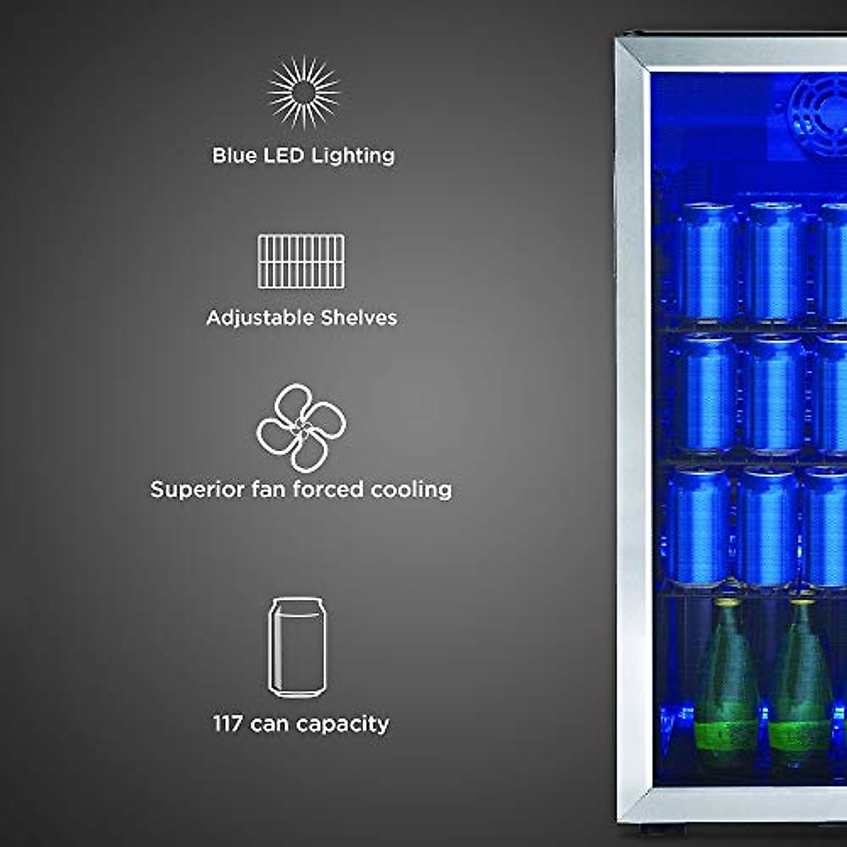 Danby DBC117A1BSSDB-6 117 Can Beverage Center, 3.1 Cu.Ft. Freestanding Drinks Refrigerator for Basement, Dining, Living Room-Bar Fridge Perfect for Beer, Pop, Water, Black/Grey